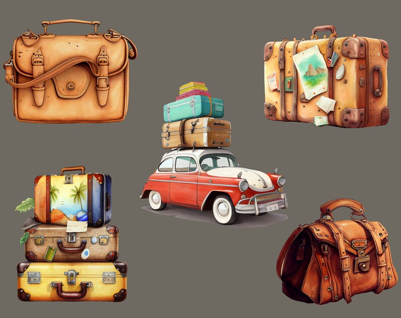 Traveling Clipart, Suitcase Clip Art, Png. Digital Watercolor. Free ...