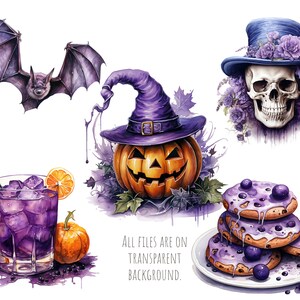 Halloween Clipart, Watercolor Halloween, Halloween Bundle, Purple ...
