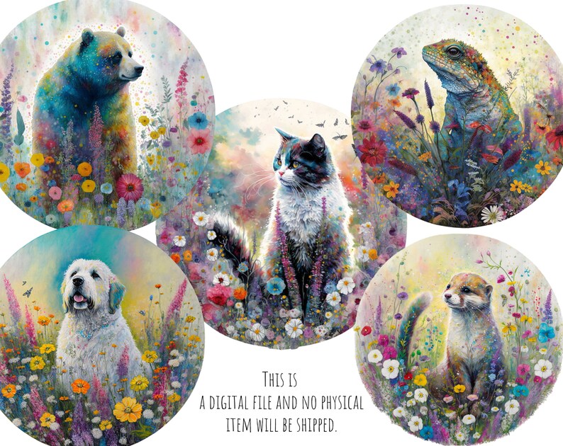 Cute Animals Clipart Animals in the Flowers Clip Art Png. - Etsy