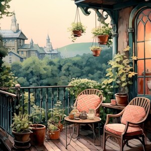 Balcony Digital Paper, Travel Digital Paper. Watercolor Scrapbook Paper ...