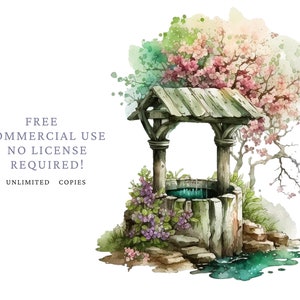 Spring Wells Clipart, Cottage Clip Art, Png. Digital Watercolor. Free ...