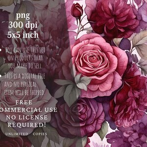 Red Rose Garden Digital Paper,rose Clipart. Watercolor Scrapbook Paper ...