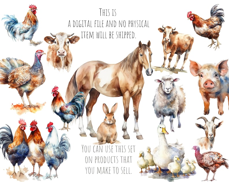 Watercolor Farm Clipart Bundle, Animals, Barn, Garden (digital Download ...