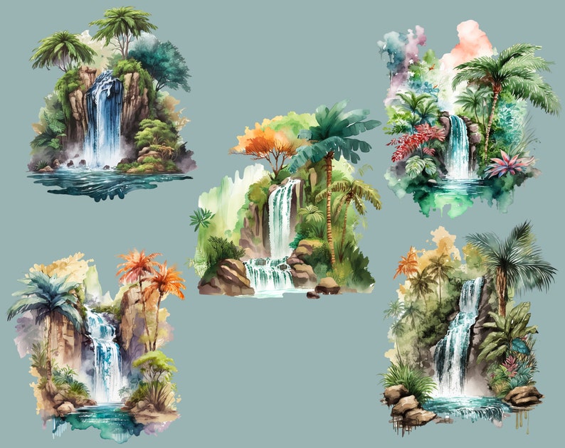 Tropical Waterfall Clipart Tropical Clip Art Png. Digital - Etsy