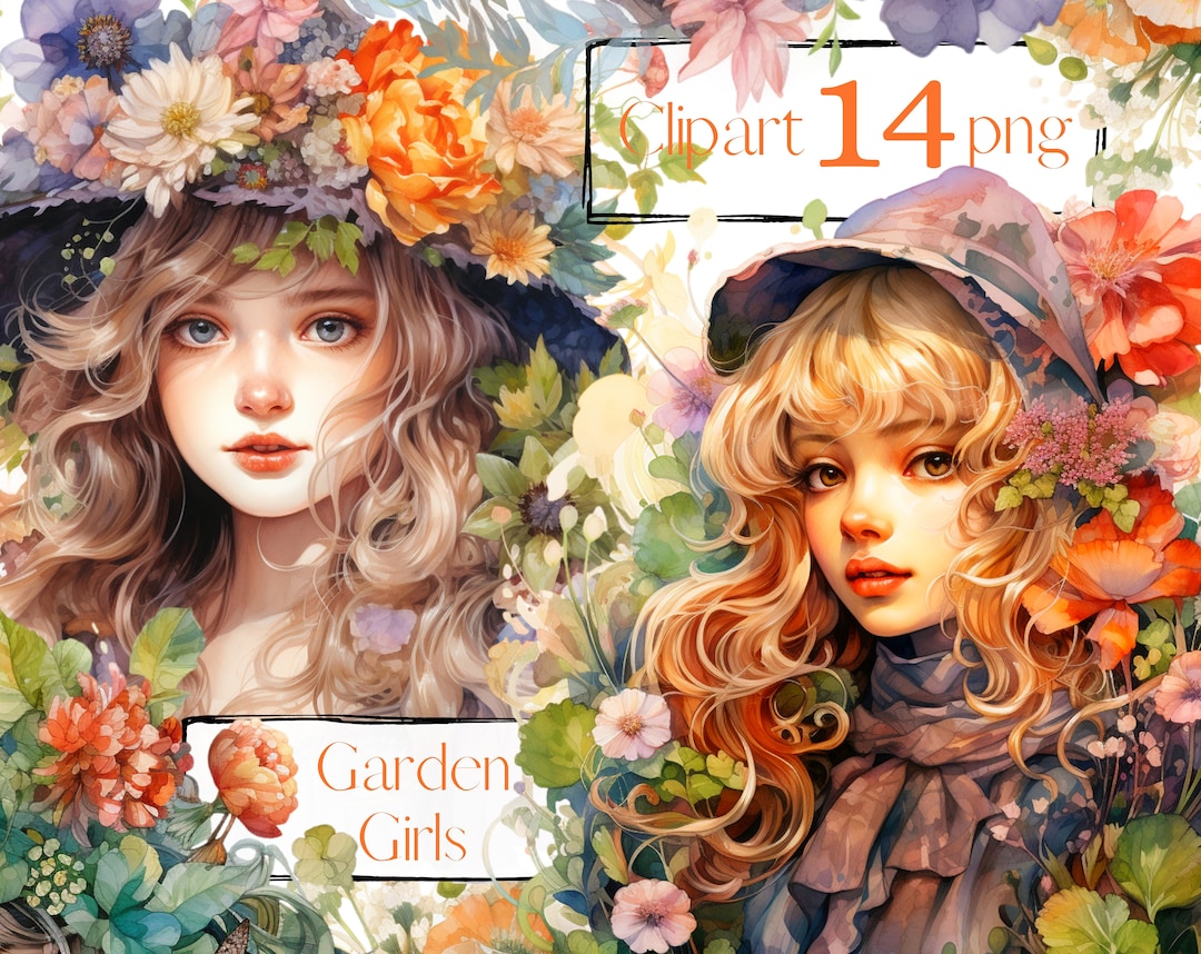 Garden Girl Clipart, Flowers Clipart, Summer Clipart. Floral Clipart ...