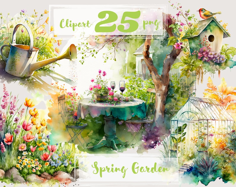 Spring Garden Clipart Floral Clip Art Png. Digital - Etsy