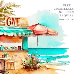 Beach Coffee Shop Clipart, Cafe Clip Art, Png. Digital Watercolor. Free ...