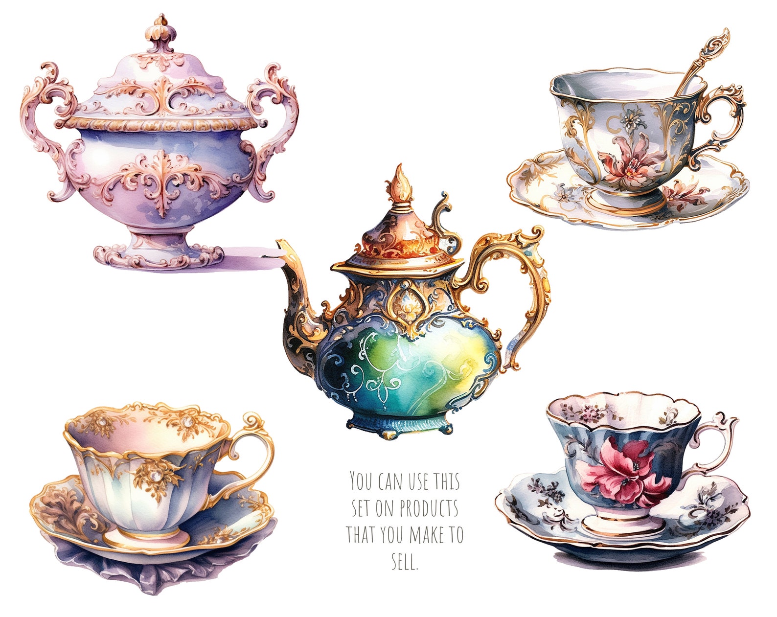 Tea Time Clipart, Tea Set Rococo Clip Art, Vintage Teacup Clipart ...