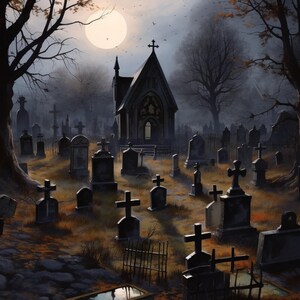Halloween Digital Paper, Autumn Cemetery, Graveyard. Watercolor Digital ...