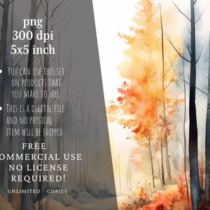 Autumn Forest Digital Paper, Foggy Fall Wood, Pattern. Watercolor ...