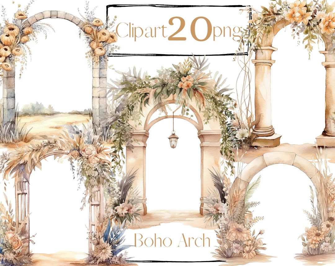 Watercolor Boho Floral Arches Clipart, Wedding Clipart, Love, Wedding ...