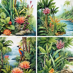 Tropical Digital Paper, Tropical Forest. Watercolor Scrapbook Paper for ...