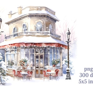 Winter Coffee Shop Clipart, Cafe Clip Art, Png. Digital Watercolor ...