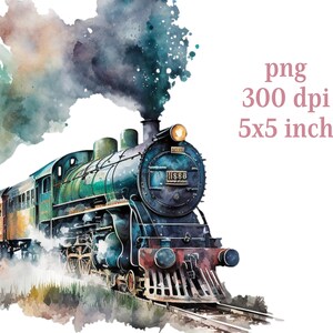Watercolor Retro Train Clipart. Vintage Clipart, Retro Clip Art, Boho ...