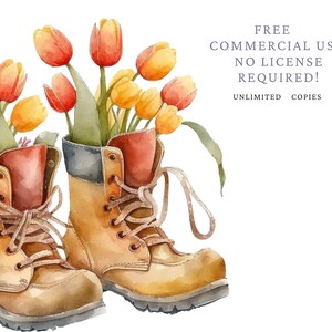 Floral Boots Clipart. Spring Garden Clipart, Png. Digital Watercolor ...