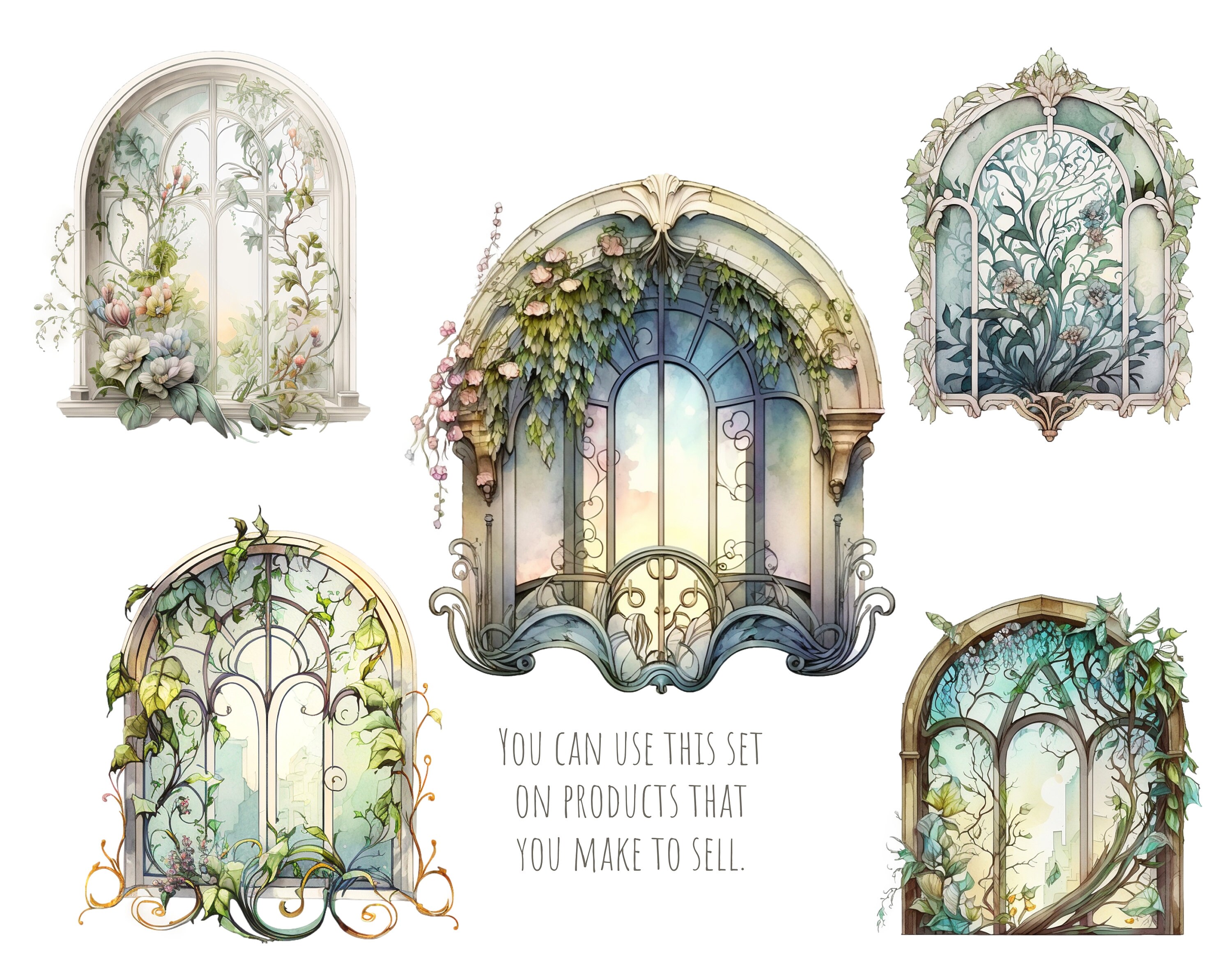 Art Nouveau Window Clipart Spring Windows Clip Art Png. - Etsy Canada