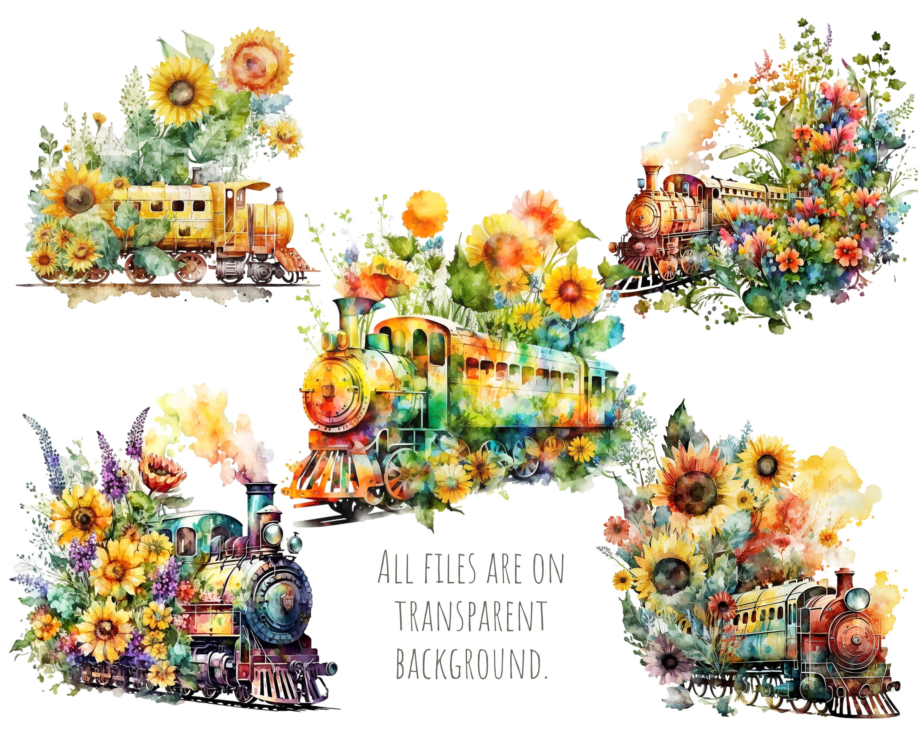 Watercolor Retro Train Clipart. Vintage Clipart Retro Clip - Etsy