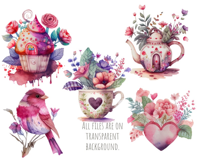 Love Clipart Tea Time Clip Art Png. Digital Watercolor. Free - Etsy