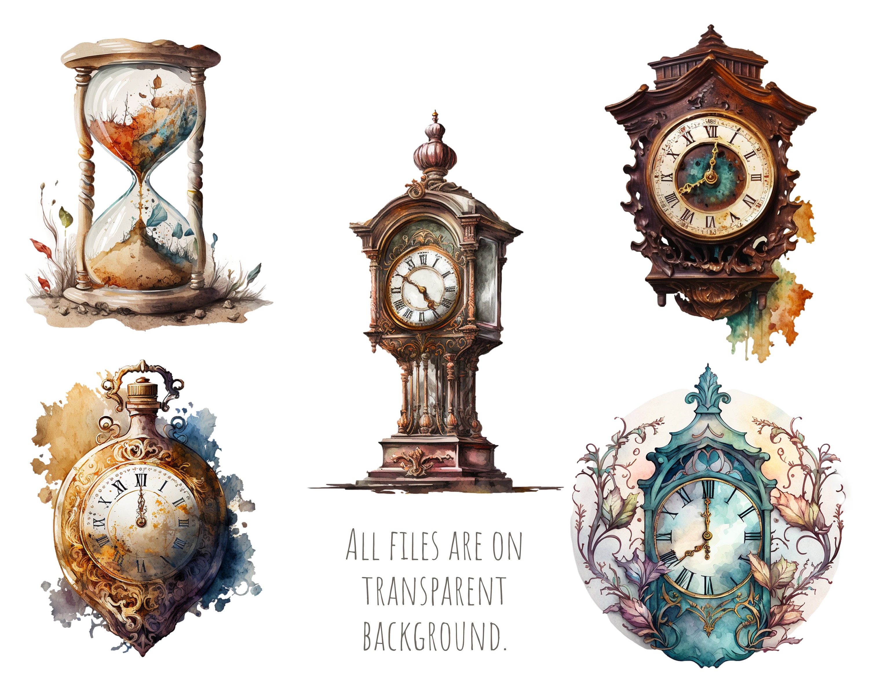 Clock Clipart. Vintage Clipart Retro Clip Art Boho. Watch - Etsy UK