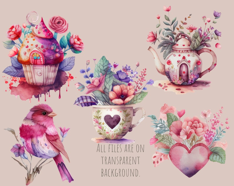 Love Clipart Tea Time Clip Art Png. Digital Watercolor. Free - Etsy