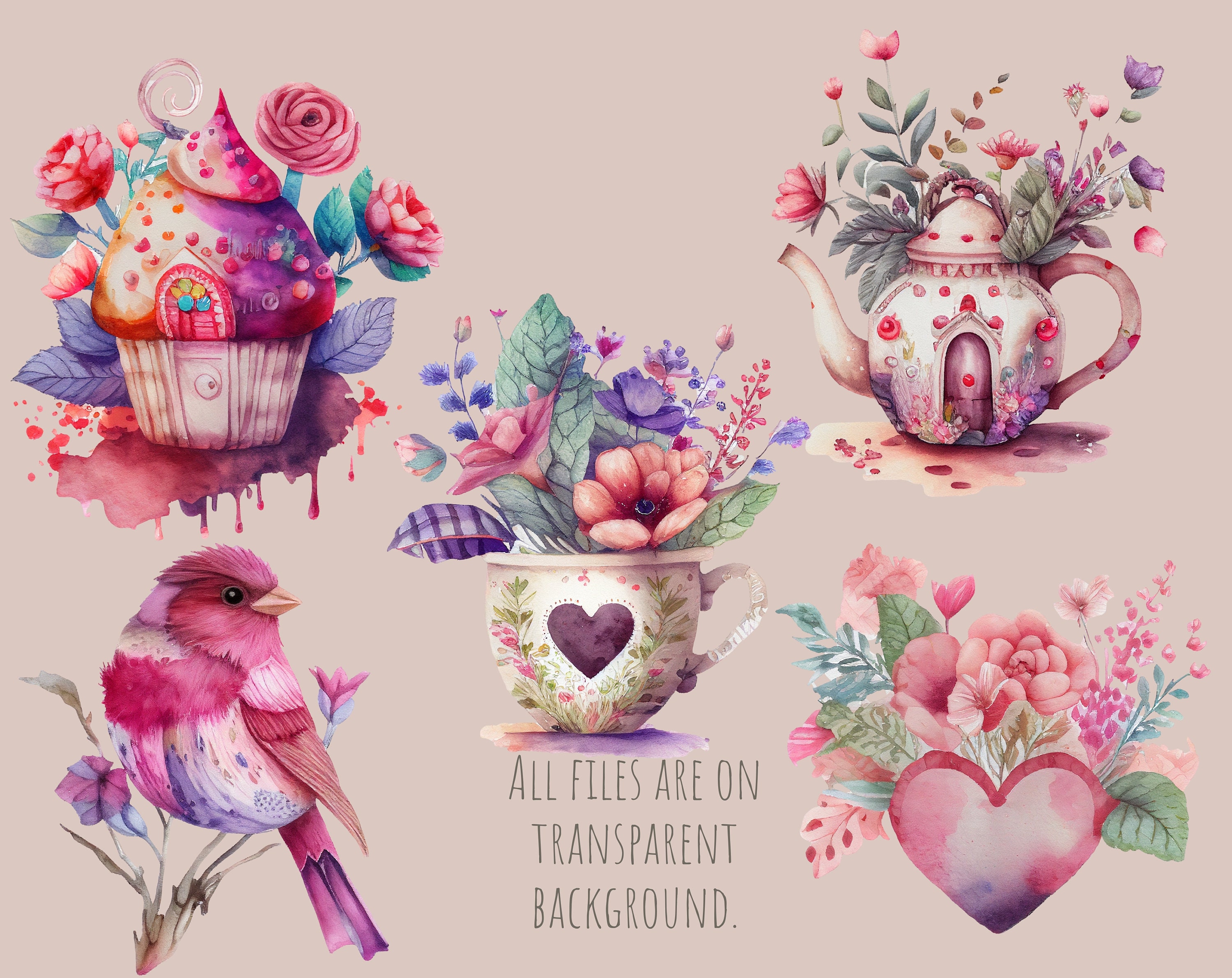 Love Clipart Tea Time Clip Art Png. Digital Watercolor. Free - Etsy UK