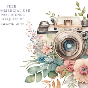 Watercolor Retro Cameras Clipart. Vintage Clipart, Retro Clip Art, Boho ...