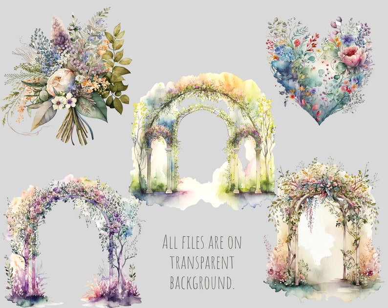 Watercolor Floral Arches Clipart Wedding Clipart Love - Etsy