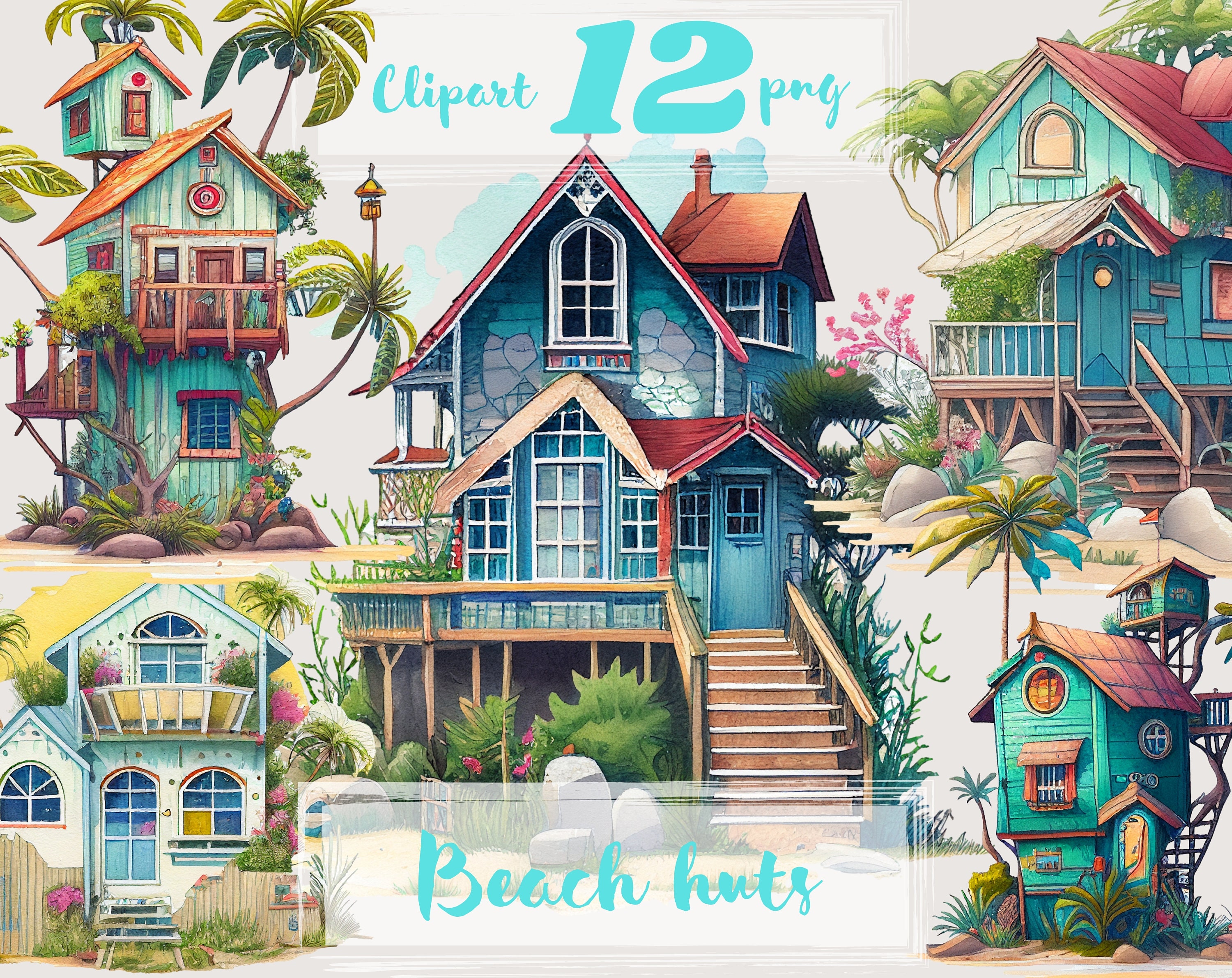 Beach Hut Clipart Sea Houses Clip Art Png. Digital - Etsy UK