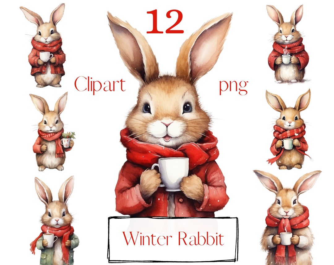 Christmas Bunny Clipart. Rabbit Clipart. Winter Clipart, Kid, Children ...