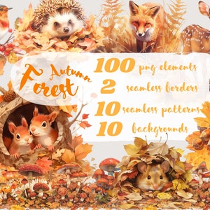 Autumn Forest Clipart, Fall Clipart, Forest Animals, Wood, Trees, Dear ...