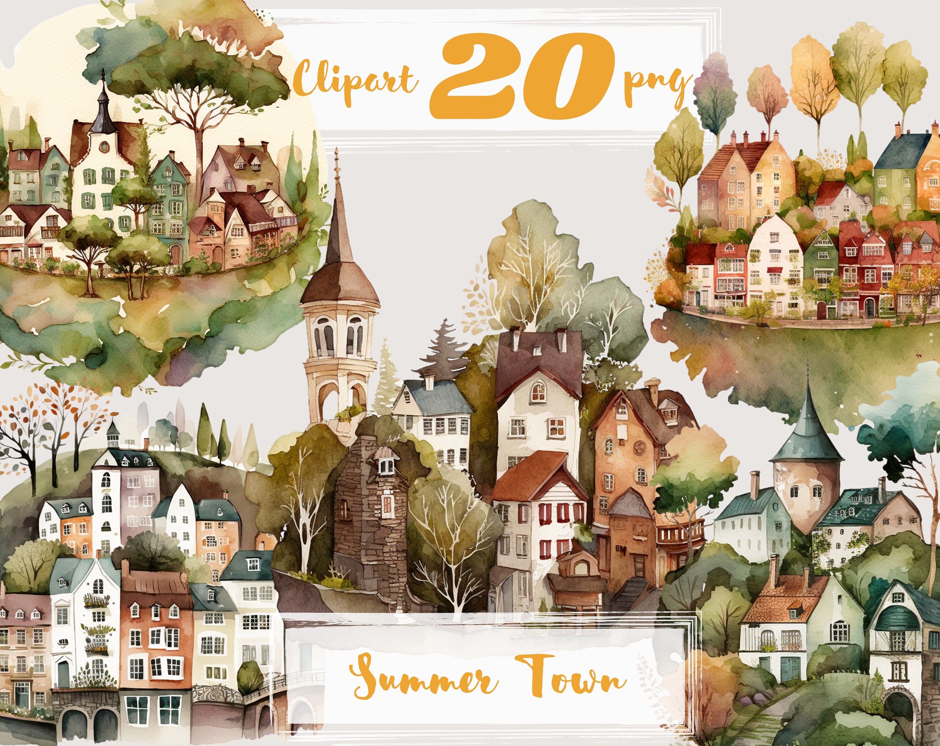 Romantic Town Clipart Pink Clip Art Png. Digital Watercolor. - Etsy UK