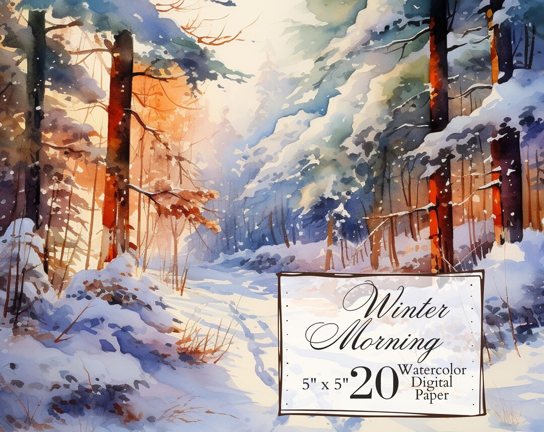 Winter Forest Digital Paper, Snow Winter Wood, Pattern. Watercolor ...