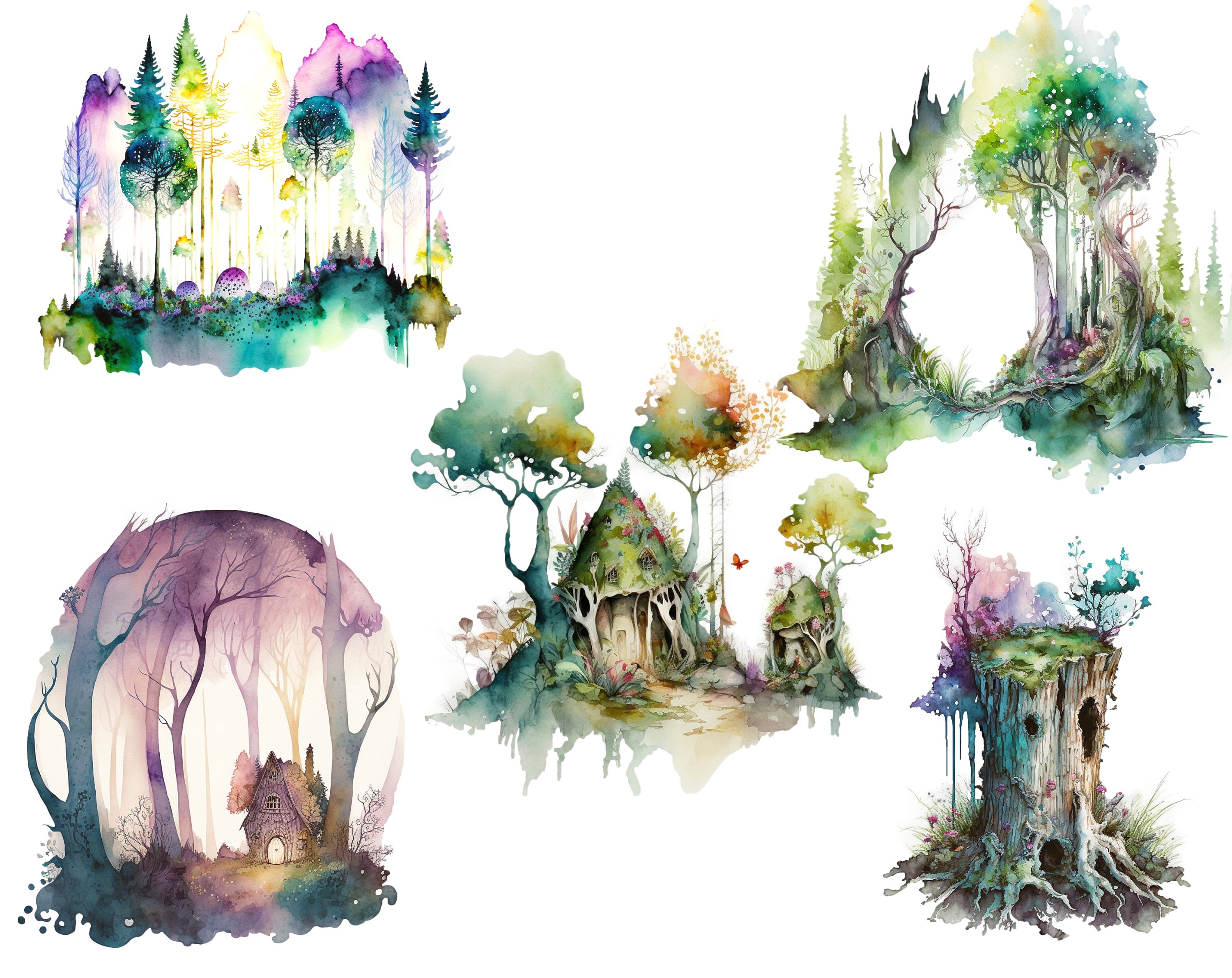Fairy Forest Clipart Png. Digital Watercolor. Free Commercial - Etsy ...