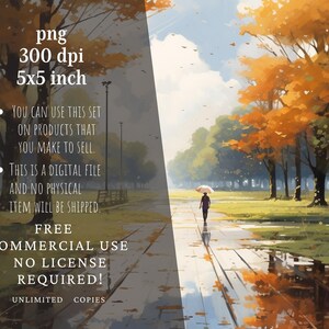 Autumn Digital Paper, Rain Paper, Landscape Clipart. Watercolor Digital ...