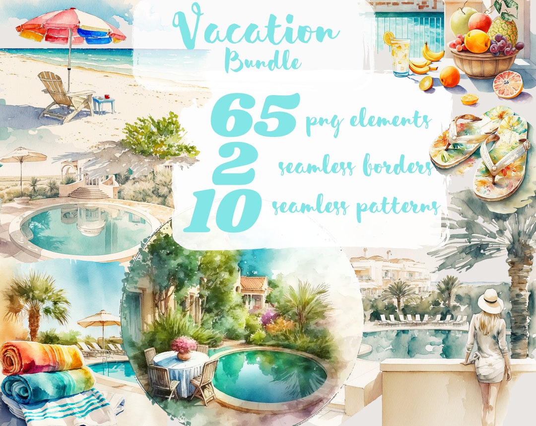 Vacation Bundle. Sea Resort Clipart, Swimming Pool Clip Art, Png. Beach ...