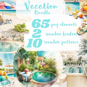 Vacation Bundle. Sea Resort Clipart, Swimming Pool Clip Art, Png. Beach ...