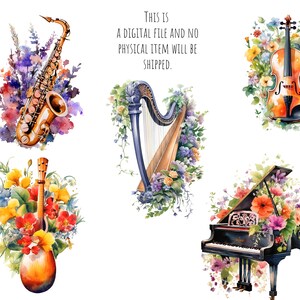Floral Musical Instruments Clipart, Music Clipart. Vintage Clipart ...