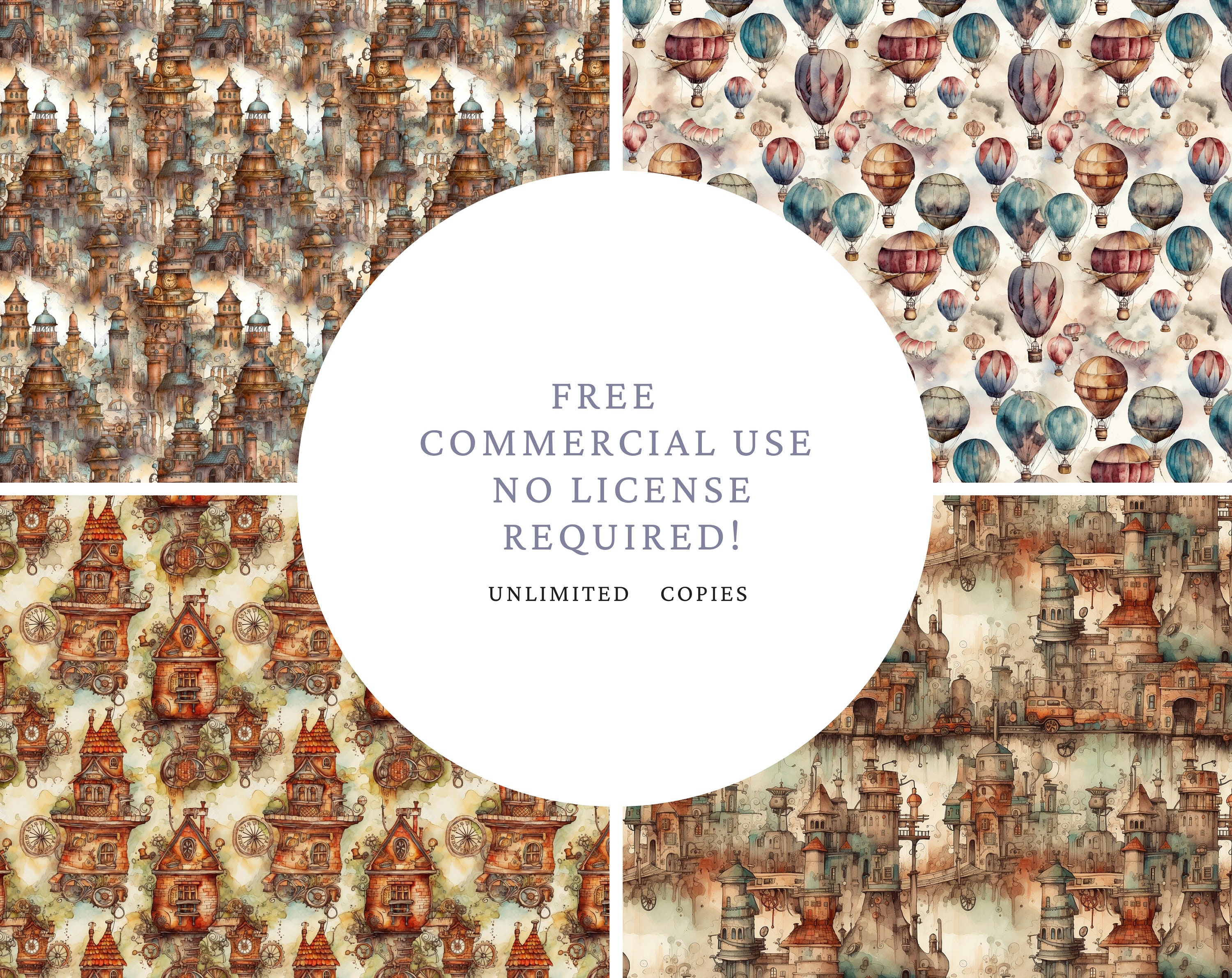 Steampunk Digital Paper Seamless Pattern City Pattern. - Etsy