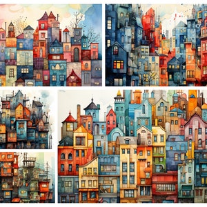 City Digital Paper, Futuristic Digital Paper Watercolor Scrapbook Paper ...