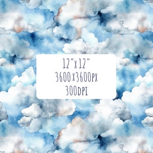 Clouds Digital Paper, Seamless Pattern, Sky Pattern. Moon Clipart, Blue ...