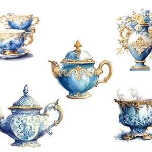 Blue Tea Time Clipart, Tea Set Clip Art, Vintage Teacup Clipart ...