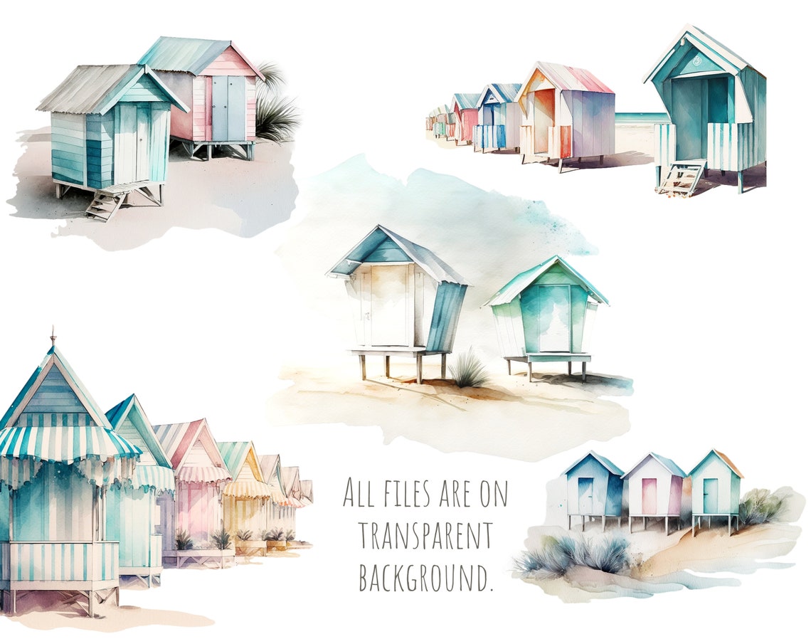 Beach Hut Clipart, Sea Houses Clip Art, Png. Digital Watercolor. Free ...