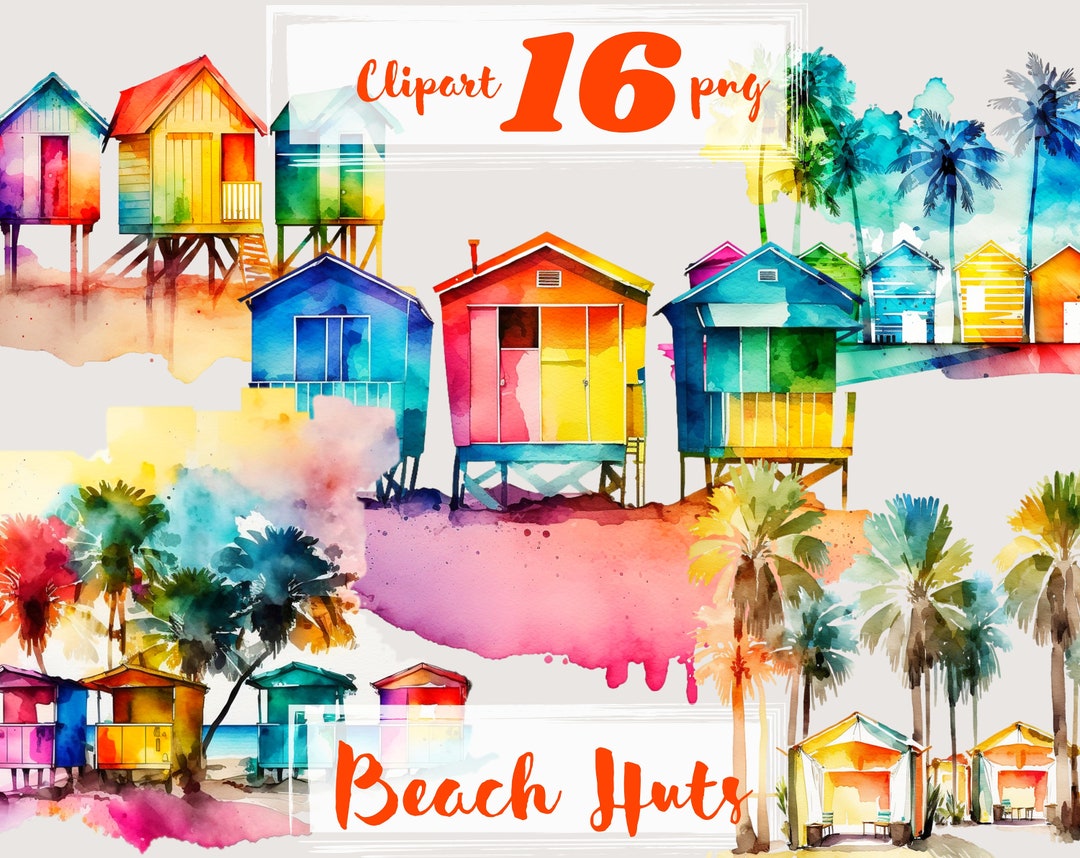 Beach Hut Clipart, Sea Houses Clip Art, Png. Digital Watercolor. Free ...