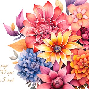 Rainbow Flowers PNG, Watercolor Floral Clipart Bouquets, Vintage ...