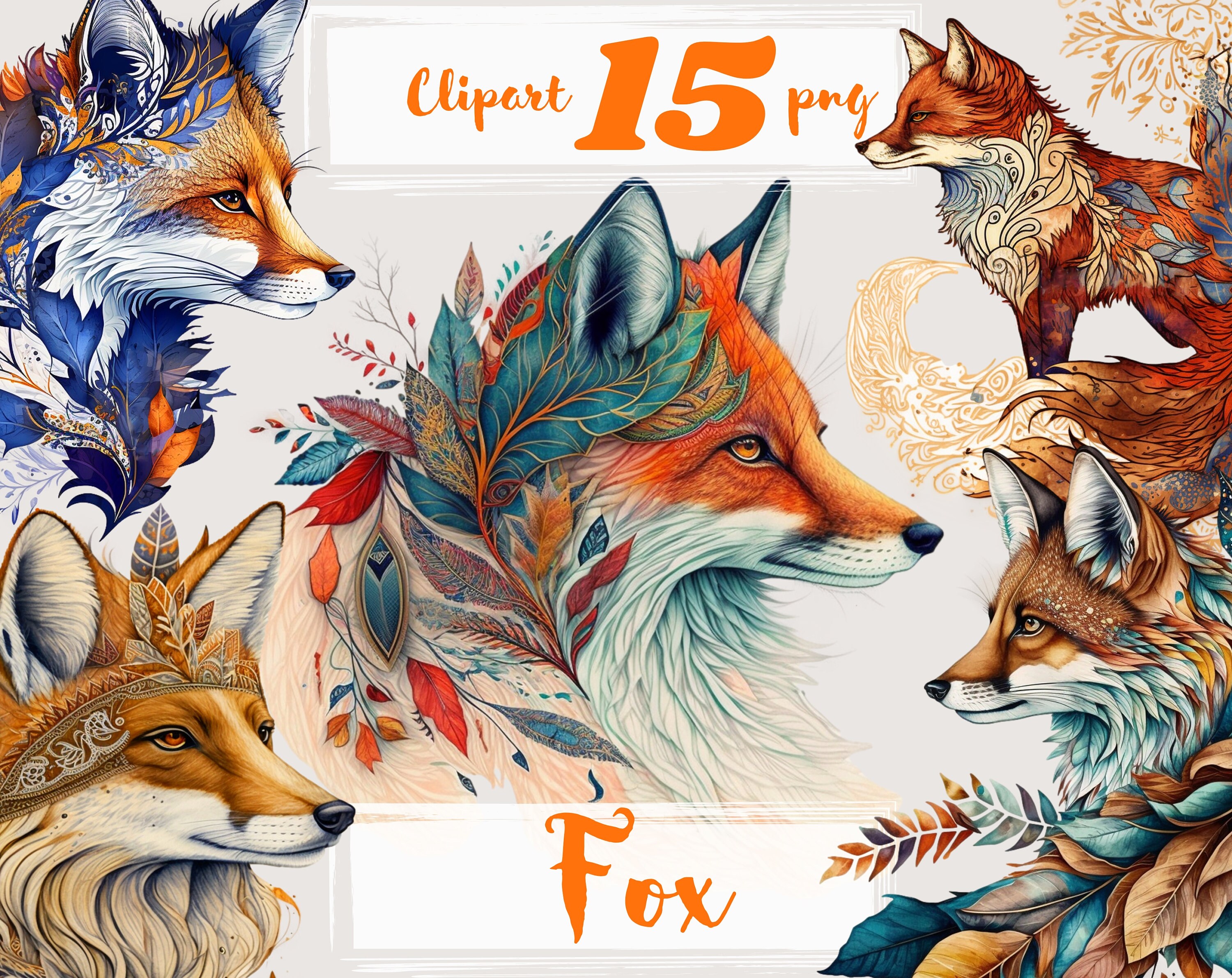Cute Fox Clipart Animals in the Flowers Clip Art Png. - Etsy