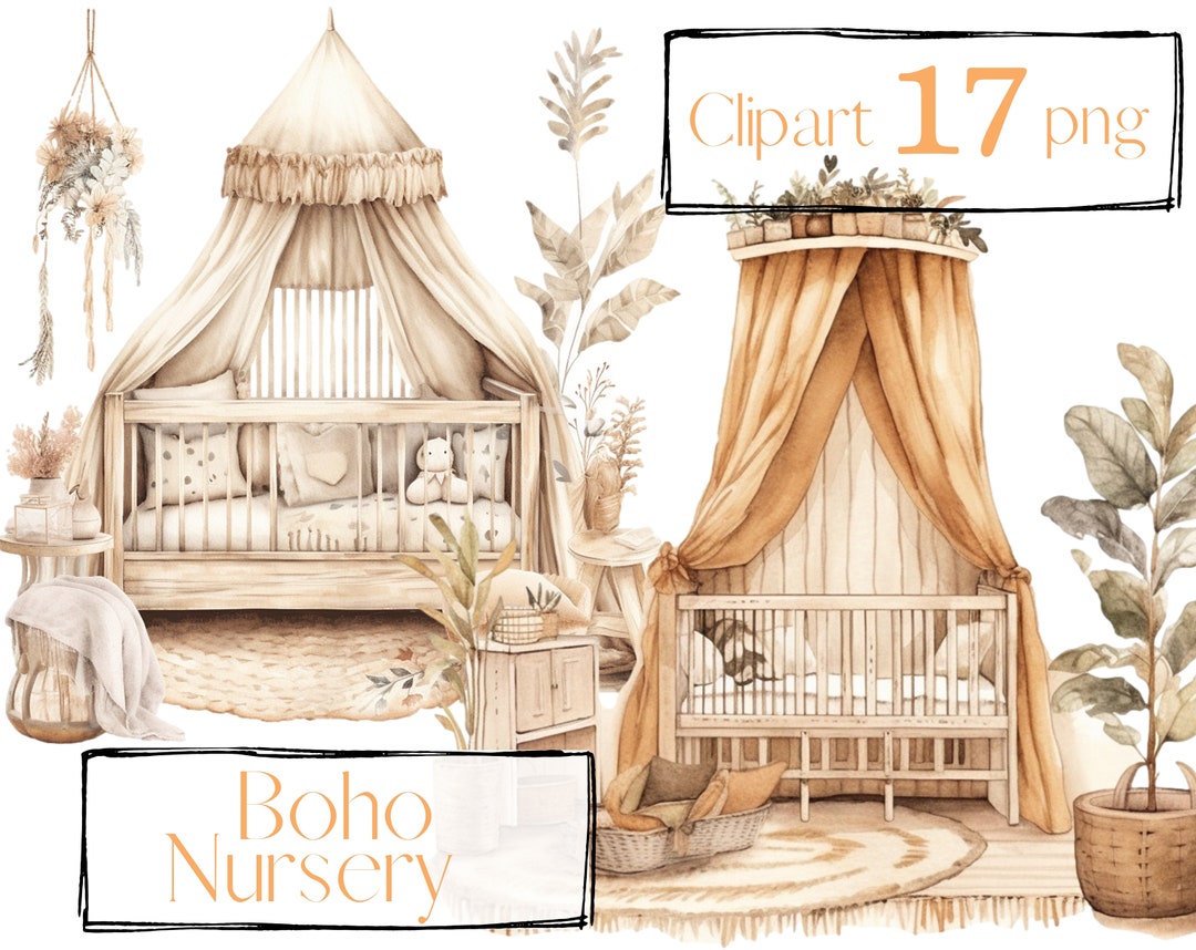 Boho Nursery Clipart, Cozy Interior, Kid Clipart, Baby Clip Art, Baby ...