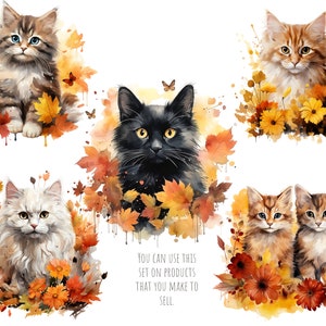 Cat Clipart, Autumn Clipart, Watercolor Clipart, Png Bundle. Digital ...