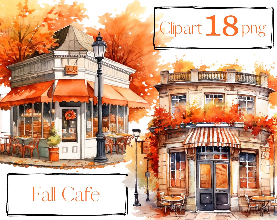 Fall Coffee Shop Clipart, Cafe Clip Art, Png. Digital Watercolor. Free ...