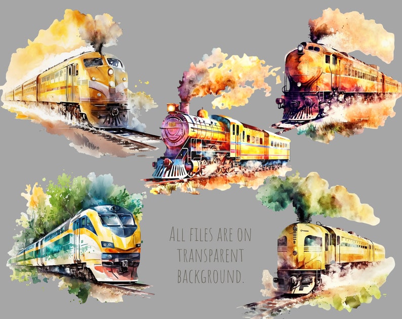 Watercolor Retro Train Clipart. Vintage Clipart Retro Clip - Etsy