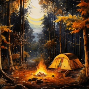 Autumn Digital Paper, Camping Paper, Landscape Clipart. Watercolor ...